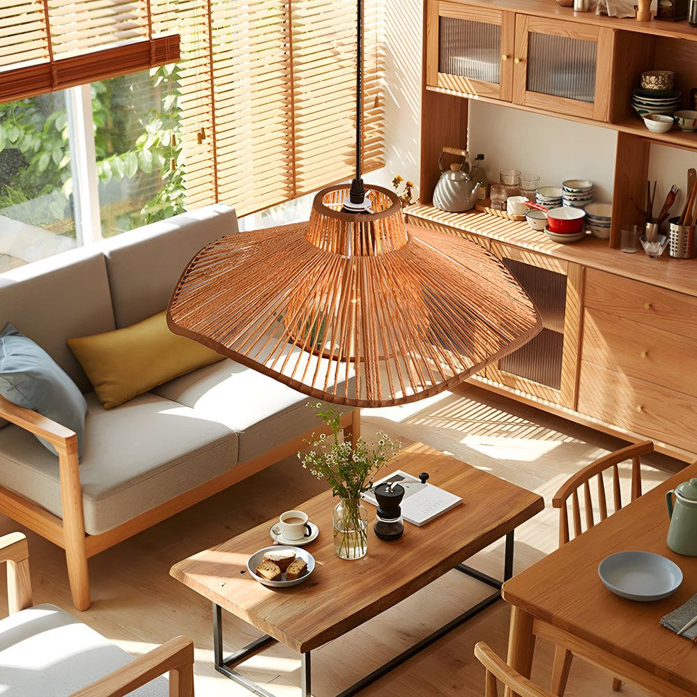 1-Light Double Layer Hemp Rope Weaving Umbrella Pendant Light Kitchen ...