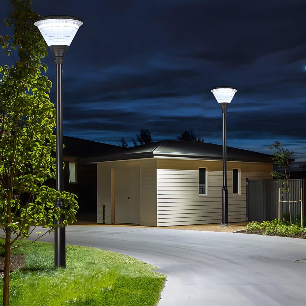 1-Light Round Solar LED Outdoor Lamp Post in Black - Dazuma