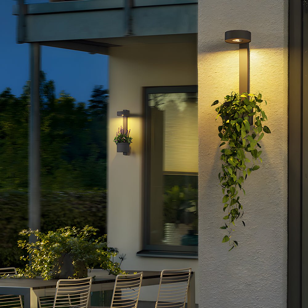 1-Light Solar Wall Mounted Plant Stand Outdoor Wall Light with Planter ...