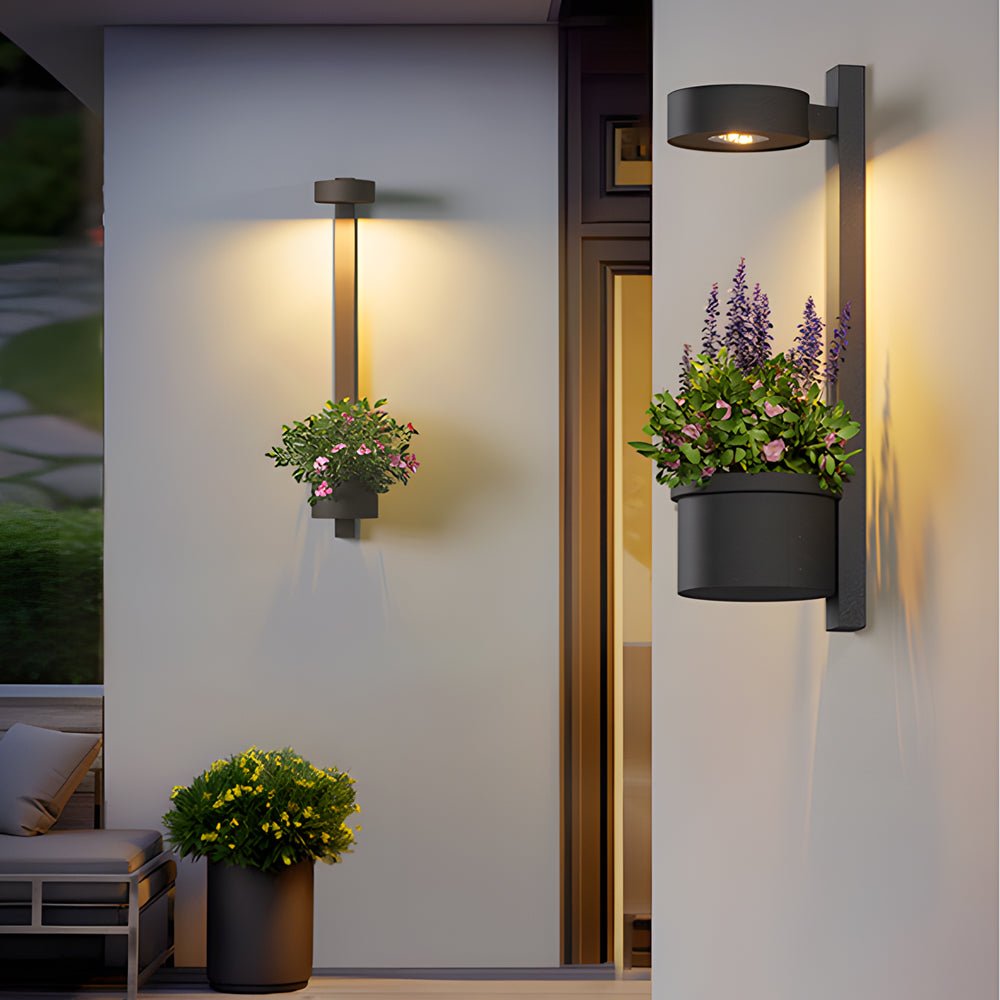 1-Light Solar Wall Mounted Plant Stand Outdoor Wall Light with Planter ...