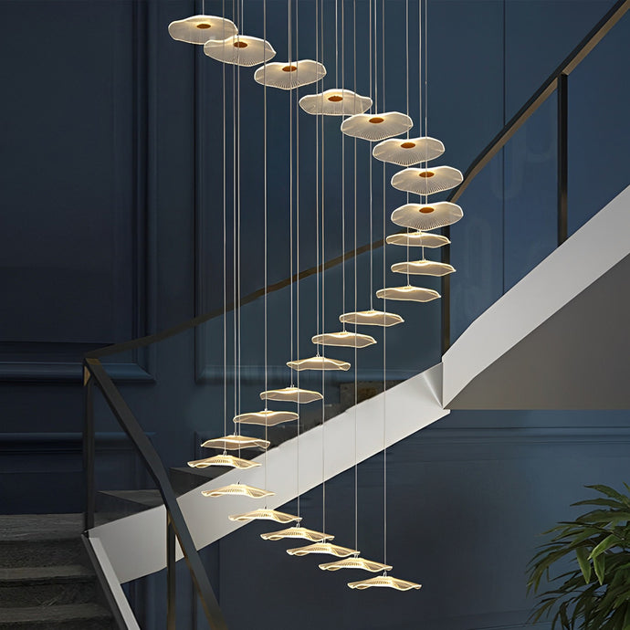 Small Acrylic Lotus Leaves LED Creative Modern Staircase Chandelier ...