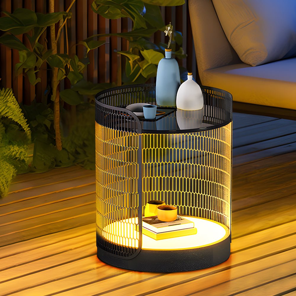 19 inch LED Open Mesh Outdoor Floor Lamp with Table - Dazuma