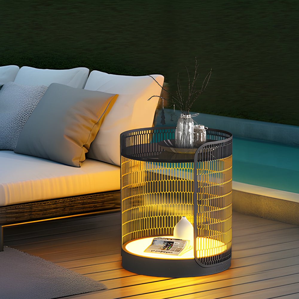 19 inch LED Open Mesh Outdoor Floor Lamp with Table - Dazuma