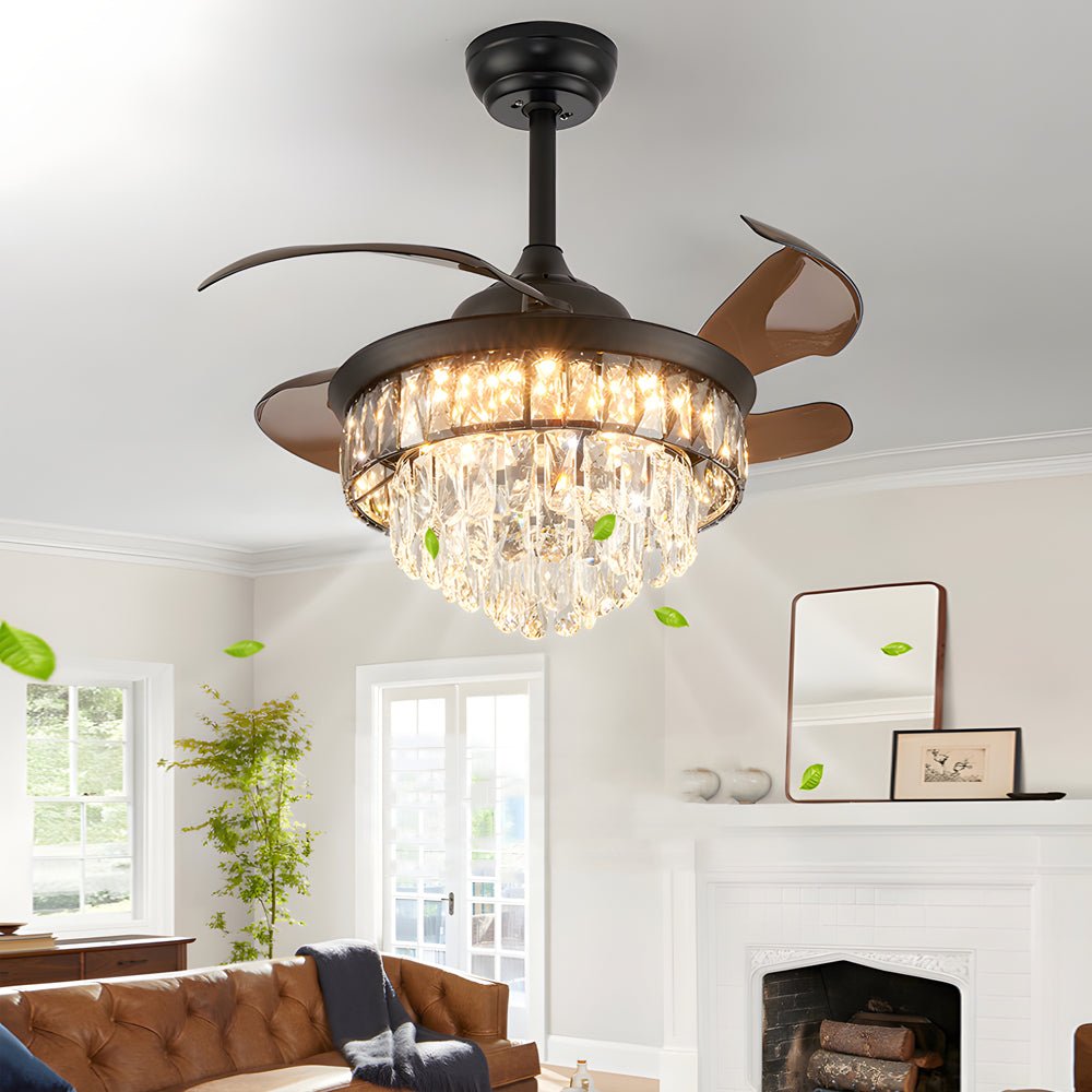 20'' Black Crystal Retractable Blades Ceiling Fan with LED Lights - Dazuma