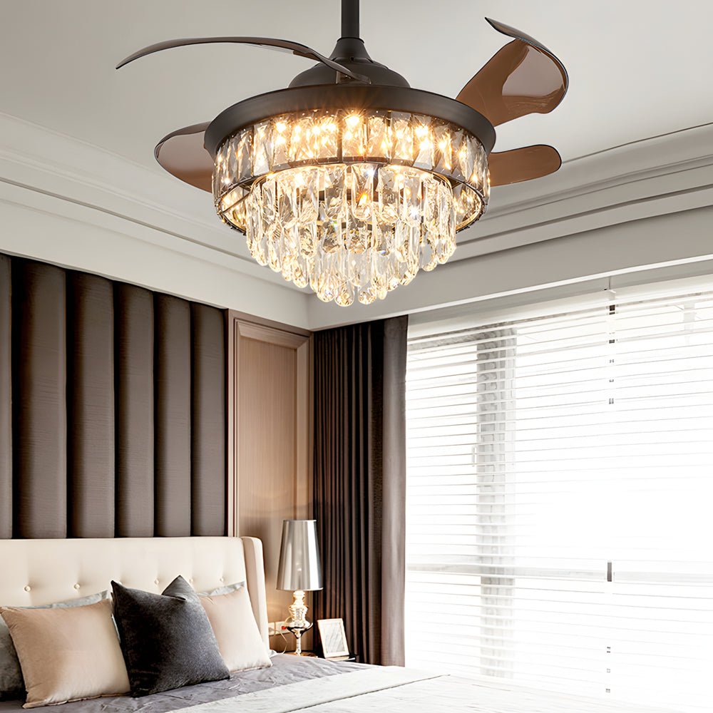 20'' Black Crystal Retractable Blades Ceiling Fan with LED Lights - Dazuma