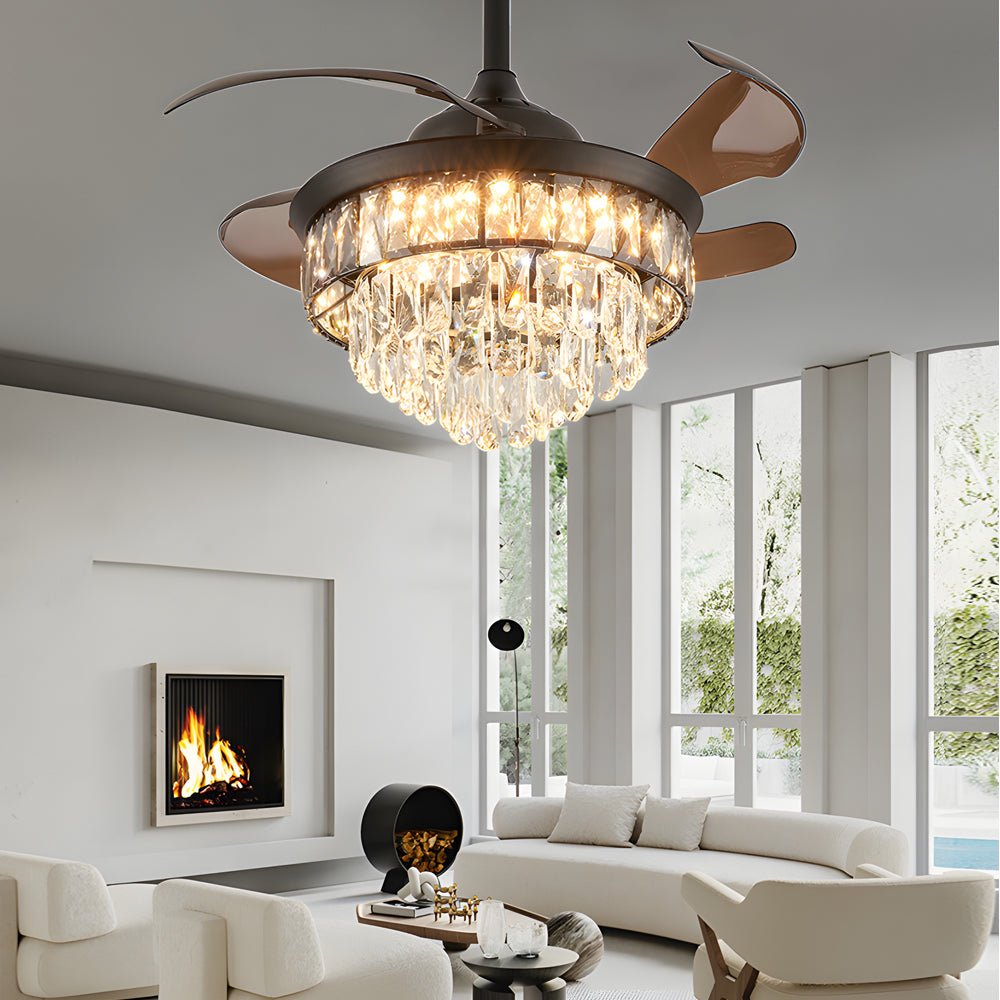 20'' Black Crystal Retractable Blades Ceiling Fan with LED Lights - Dazuma