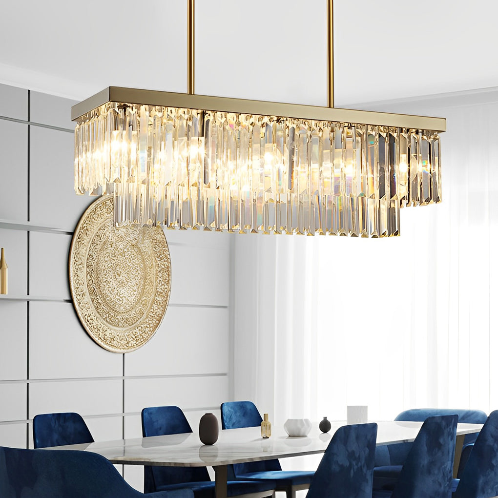 Rectangular LED Three Step Dimming Crystal Strips Postmodern Chandelier ...