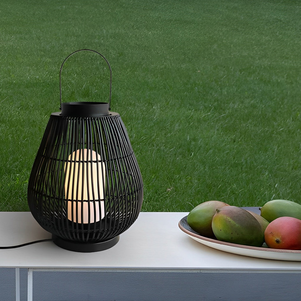 Portable Black Modern Iron Woven E27 Pillar Accent Outdoor Lantern - Dazuma