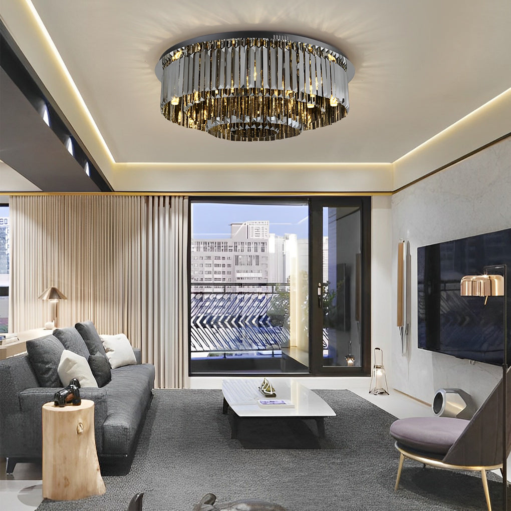 Multilayer Smoky Gray Crystal Strips Three Step Dimming Ceiling Lights ...