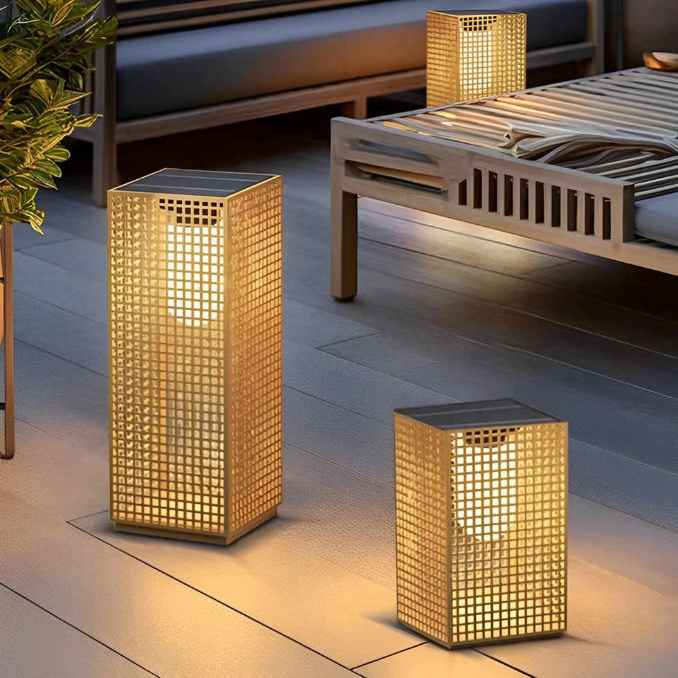 Artistic Gold Cuboid Pathway Bollard Lights with LED Solar or Hardwired ...