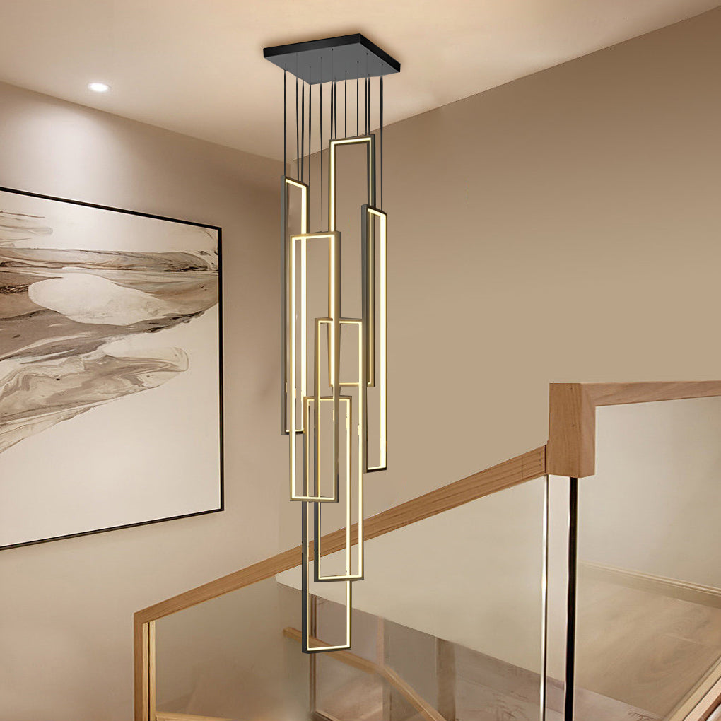 6 Rectangular Frame Aluminum LED Black Nordic Duplex Stair Chandelier ...