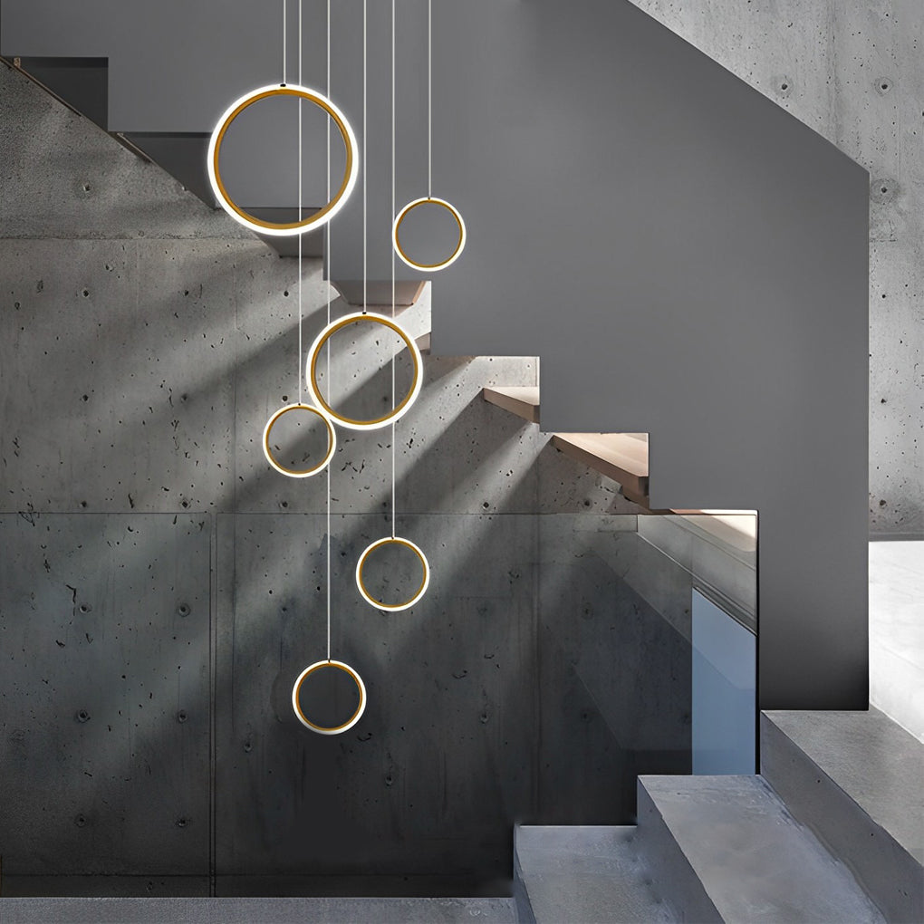 Round 6/8 Rings LED Aluminum Simple Modern Long Staircase Chandelier ...