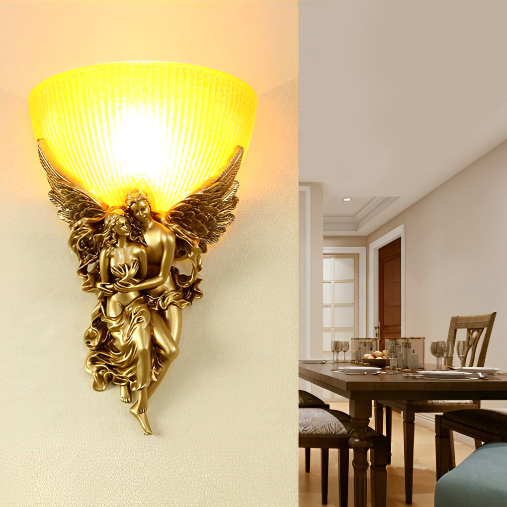 Retro Resin 3D Shy Angel Art Sculpture Glass European Style Wall Lamp ...