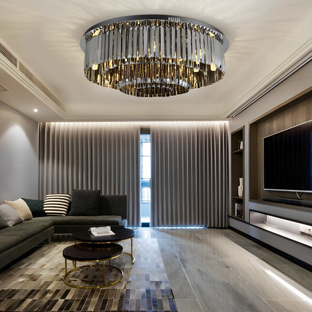 Multilayer Smoky Gray Crystal Strips Three Step Dimming Ceiling Lights ...