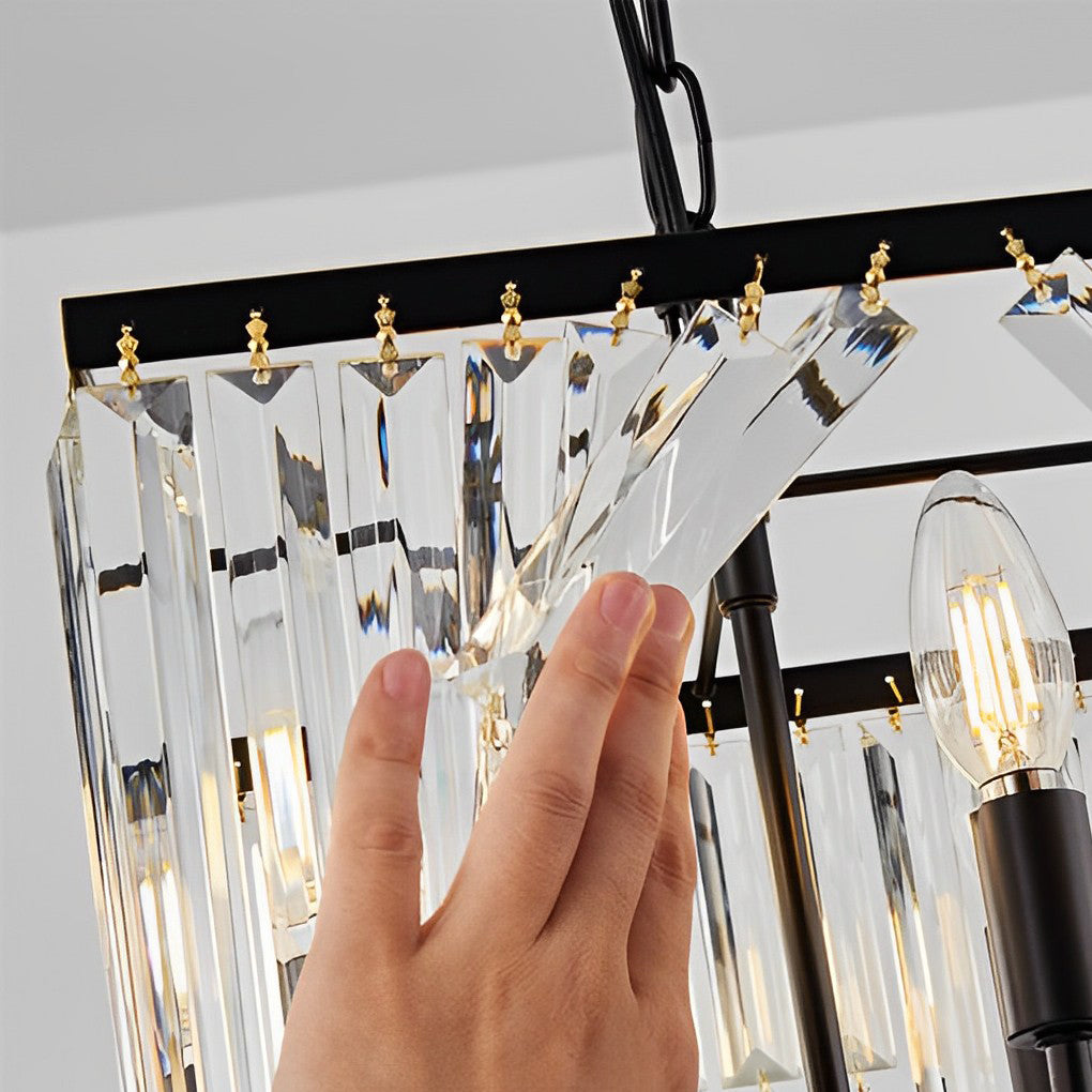 4 Lights Crystal Strips LED Three Step Dimming Black Modern Chandelier ...