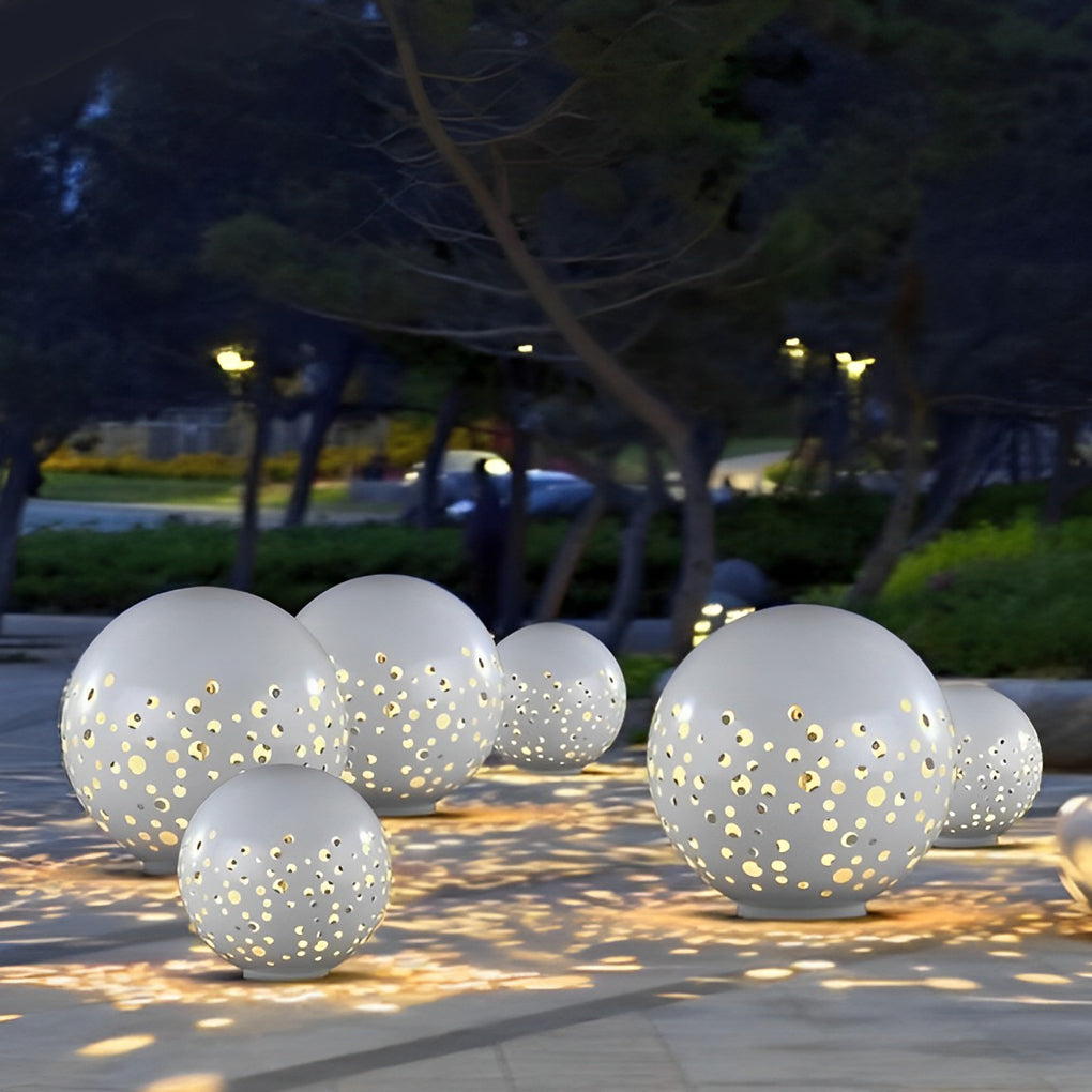 Waterproof Round Metal Hollow White Modern Outdoor Lanterns Lawn Lamp ...