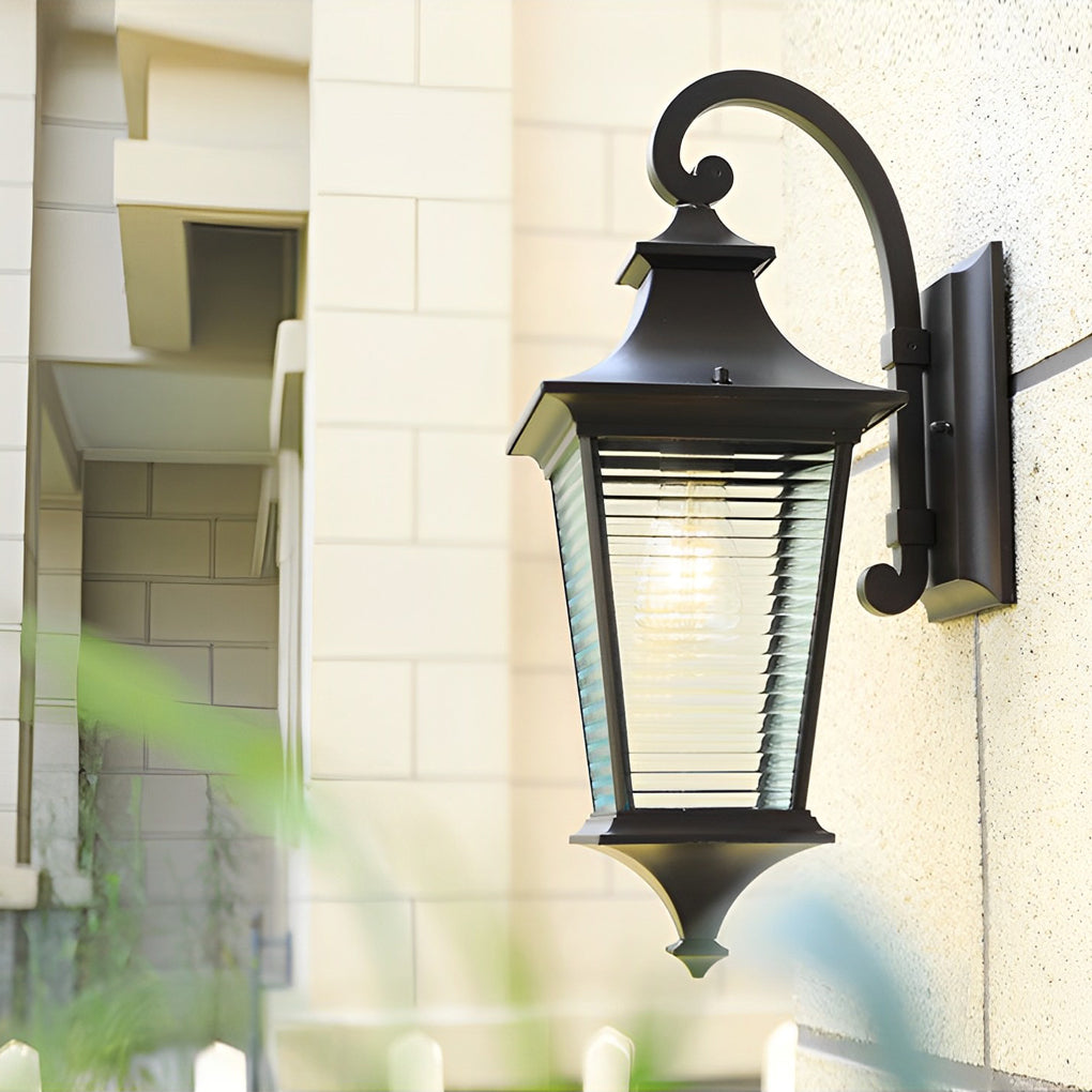 Retro Waterproof Creative Stripes Glass Shade Modern Outdoor Wall Light ...
