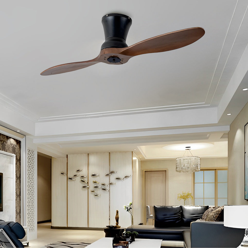 2 Blades Wood 18W LED Dimmable with Remote Mute Modern Ceiling Fans ...