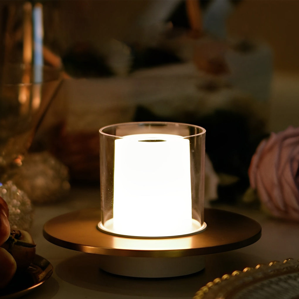 Modern Cordless Cylinder Candle Table Lamp with Dish Base - Dazuma