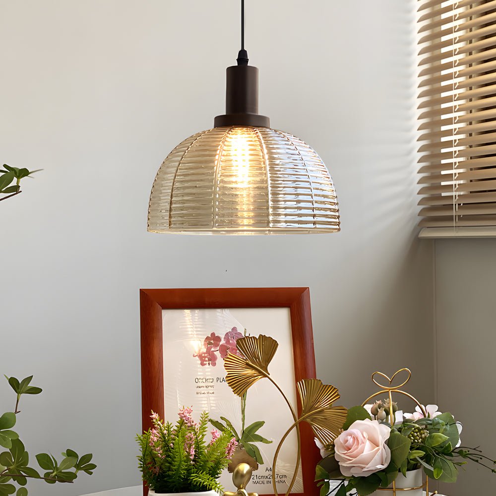9.44 In. Vintage 1-Light Glass Dome Pendant Light - Dazuma