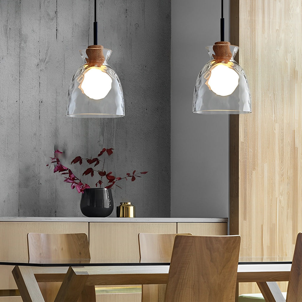 Round Creative Glass Wood Japanese Style Pendant Lights Small ...