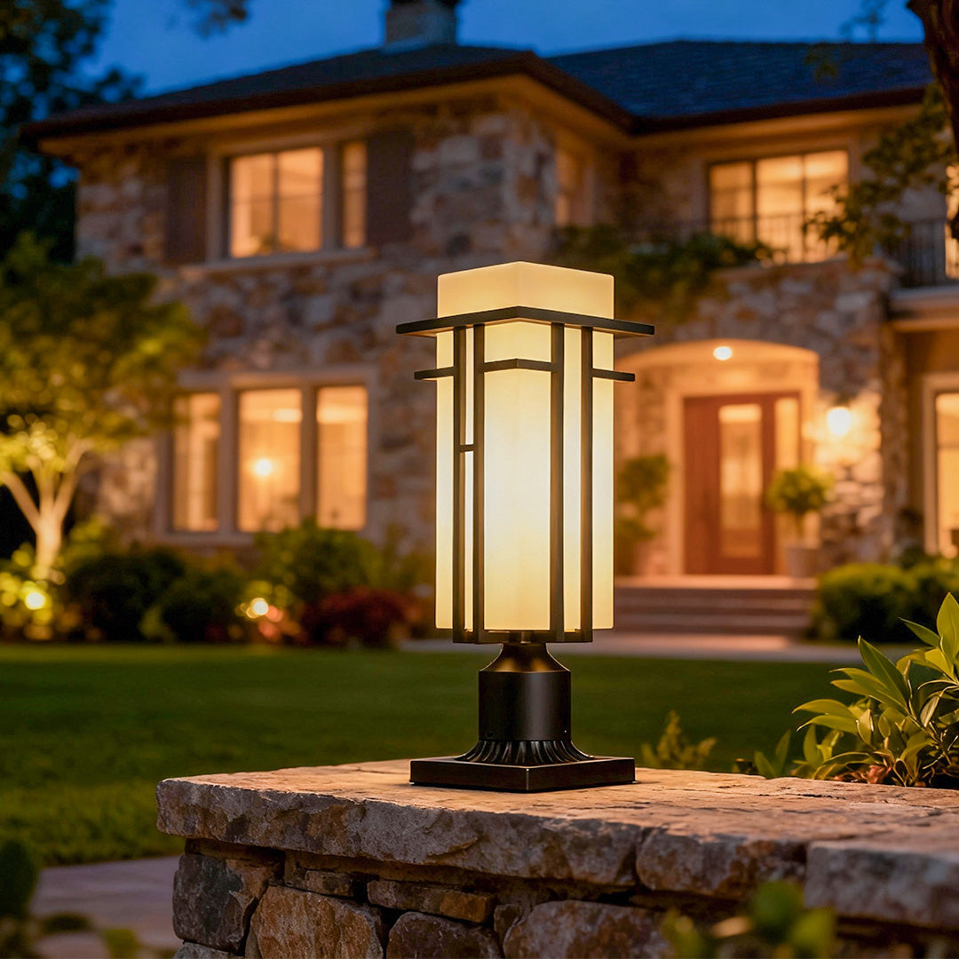 Black Retro Aluminum Path Lights with Frosted Glass Outdoor Waterproof ...