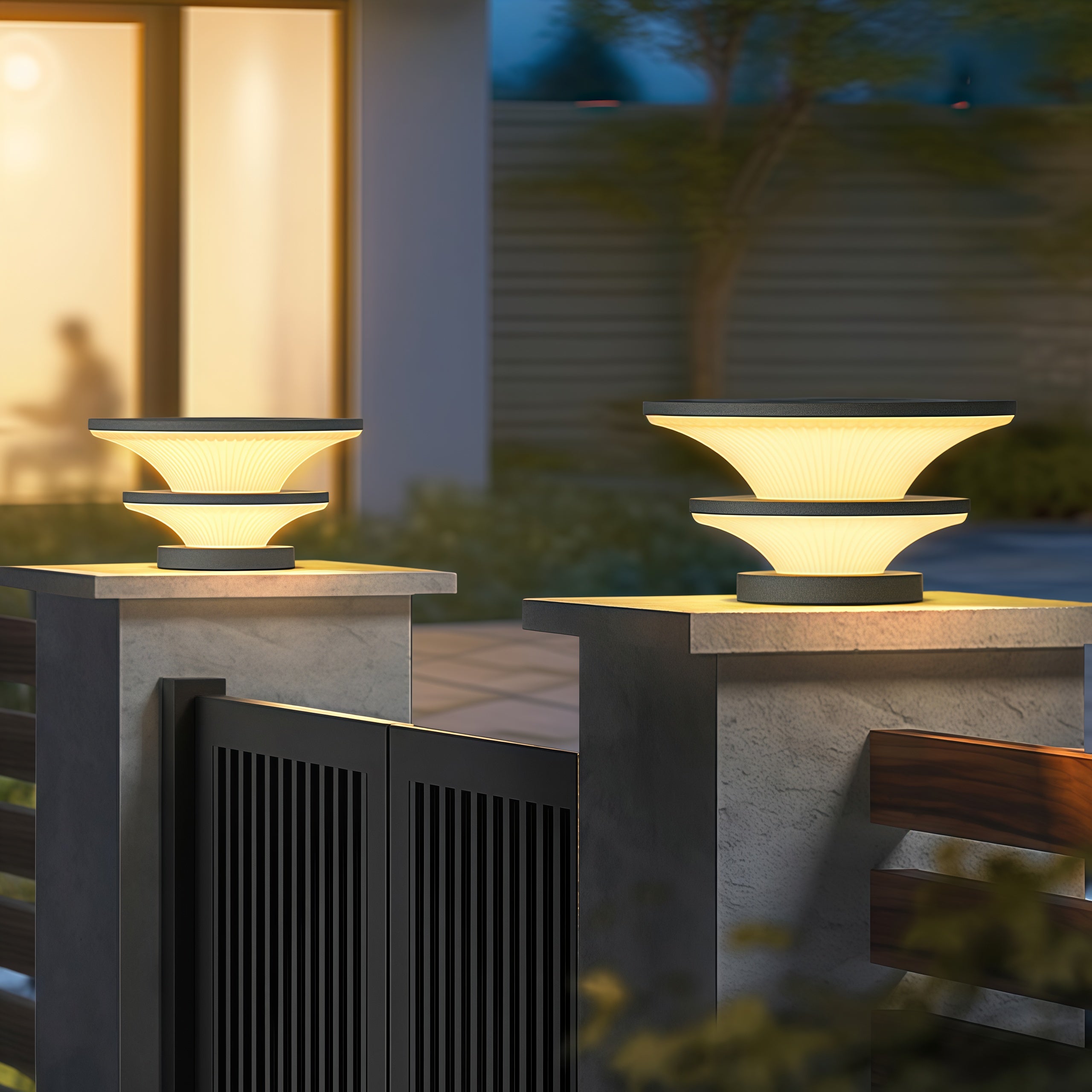 Modern Tiered Solar Patio Pillar Lights | 1 or 2 Levels Pillar Lights ...