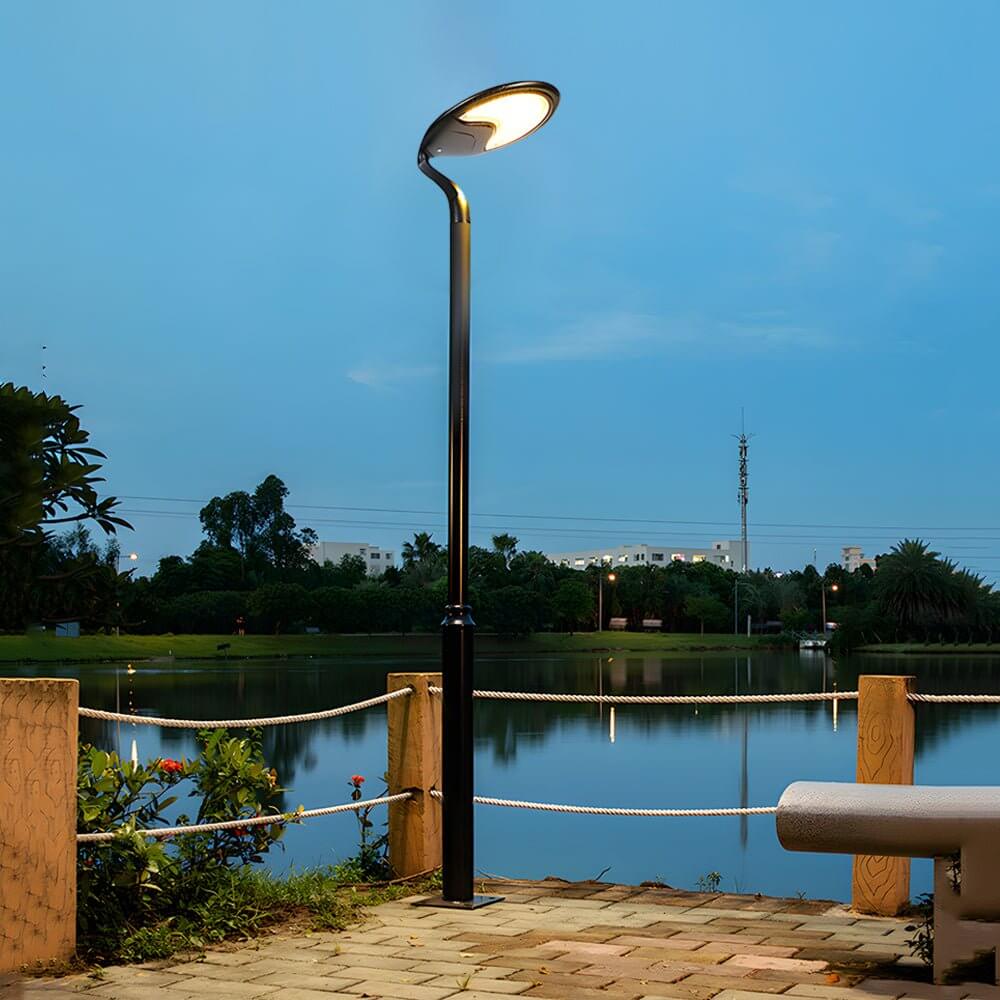 Black Round Modern Outdoor LED Solar Post Street Light - Dazuma