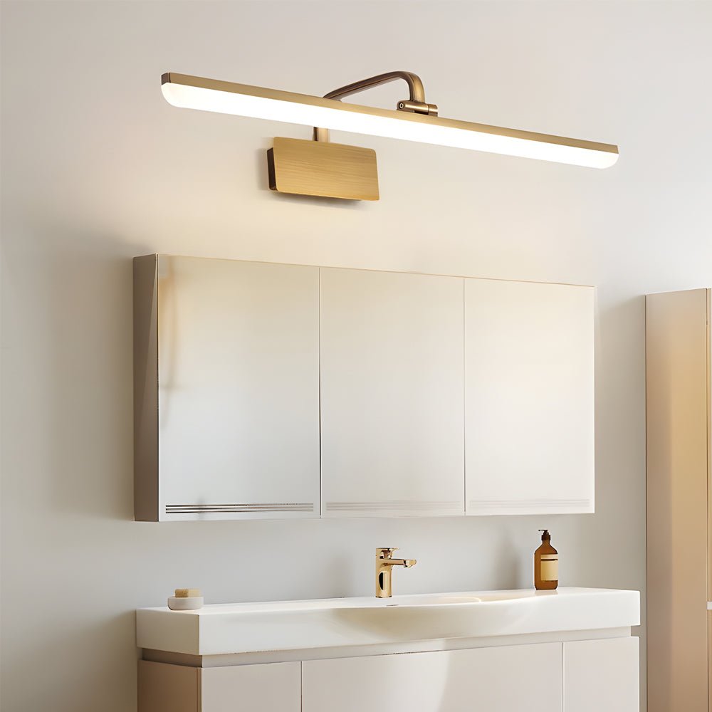 Brass Linear LED Bathroom Vanity Light with Curved Rod Design Elegant ...