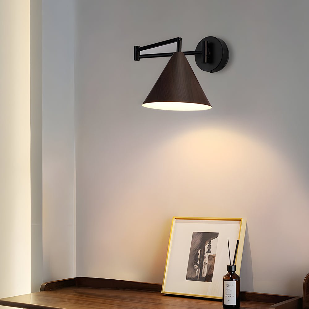 Cone Shaped Swing Arm Wall Sconces - 1-Light Wood Wall Mount Light - Dazuma