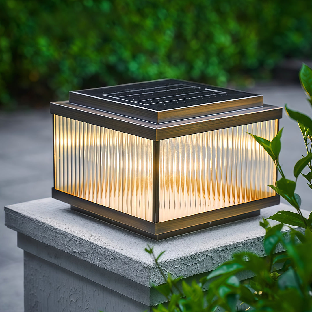 Copper Pillar Lights with Solar Panel & Ribbed Glass – Dazuma
