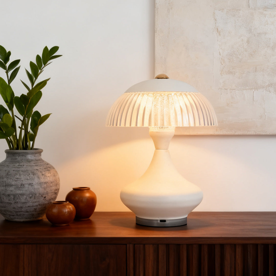 Table Unique Lamps Ceramic with Pleated Mushroom Shade – Dazuma