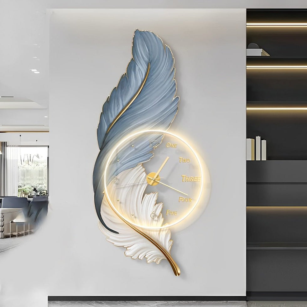 Feathers Painting Acrylic USB DC5V Round Wall Clock Wall Lamp with ...