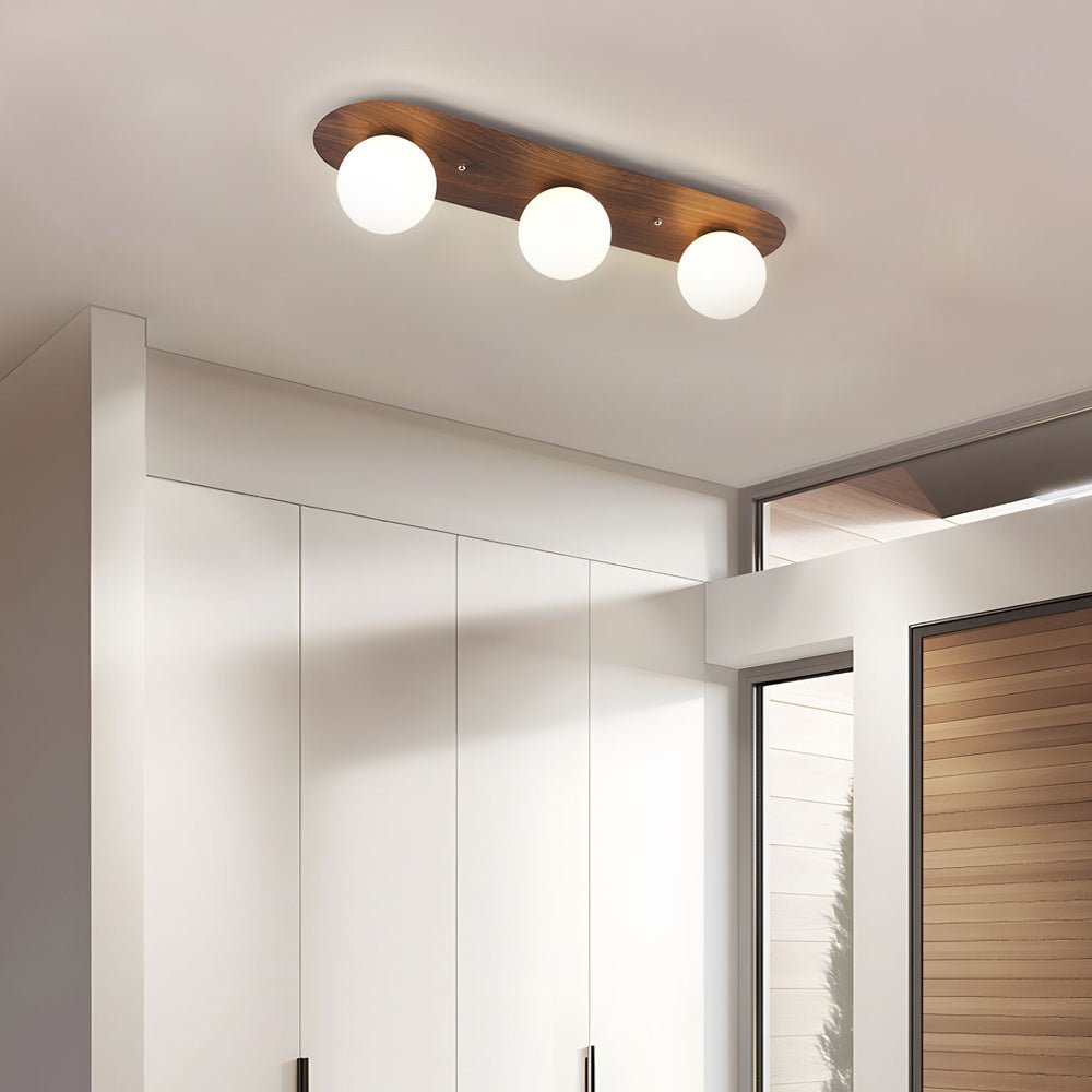 Flush Mounted Walnut Board Ceiling Light with 2/3/4 Milky White Glass ...