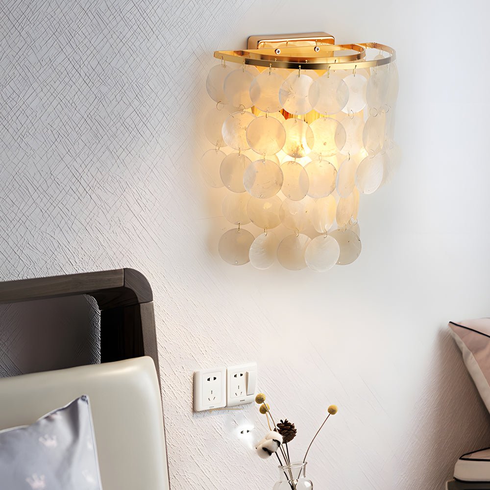 Gold/Chrome Coastal Capiz Shell Wall Sconce LED Metallic Bedside Wall ...