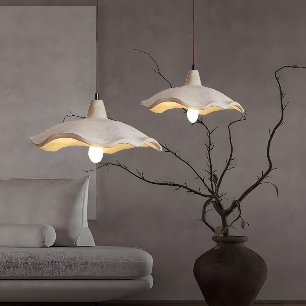 Japanese 1-Light Cement Wavy Pendant - Dazuma