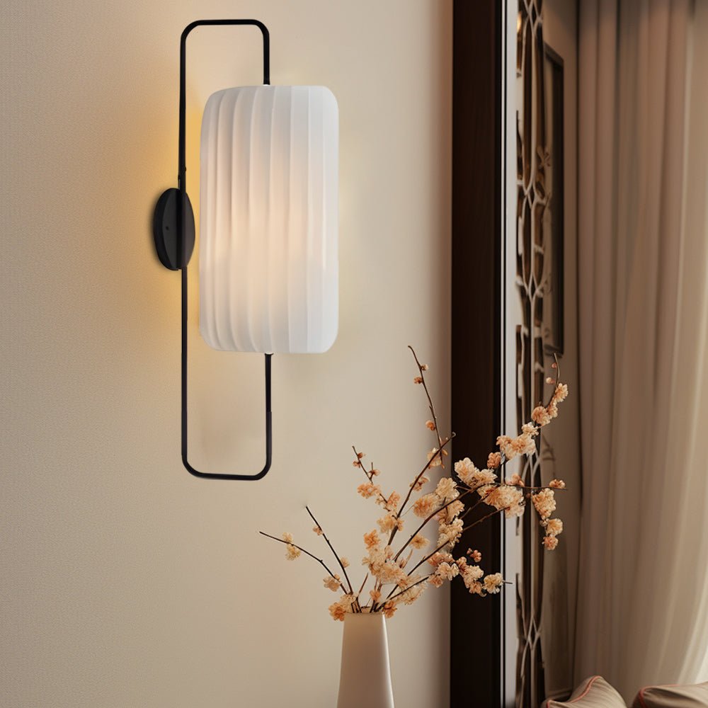 Japanese Style LED Wall Lantern Sconce with Striped Fabric Shade - Dazuma