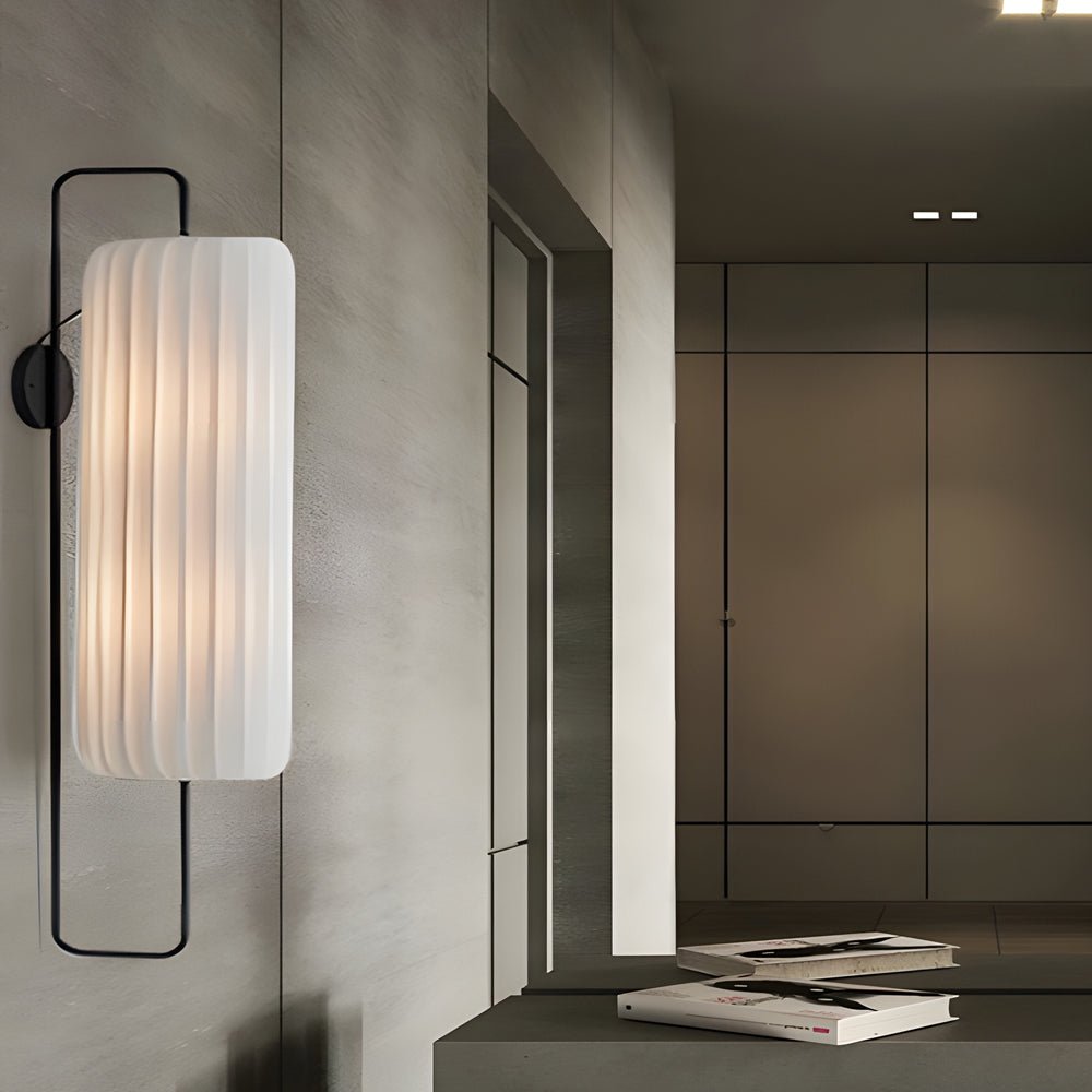 Japanese Style LED Wall Lantern Sconce with Striped Fabric Shade - Dazuma