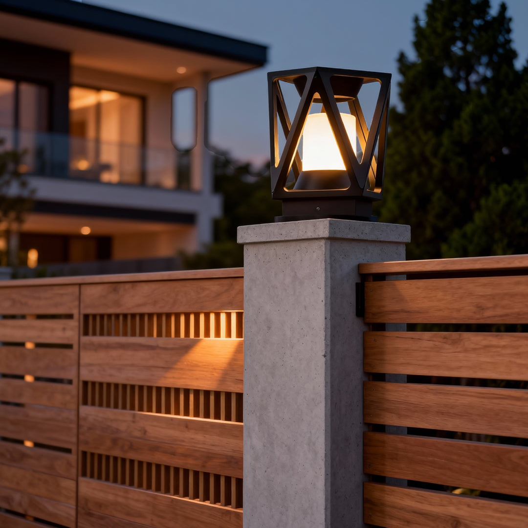 LED Pillar Light Geometric Cage Post Mount – Dazuma