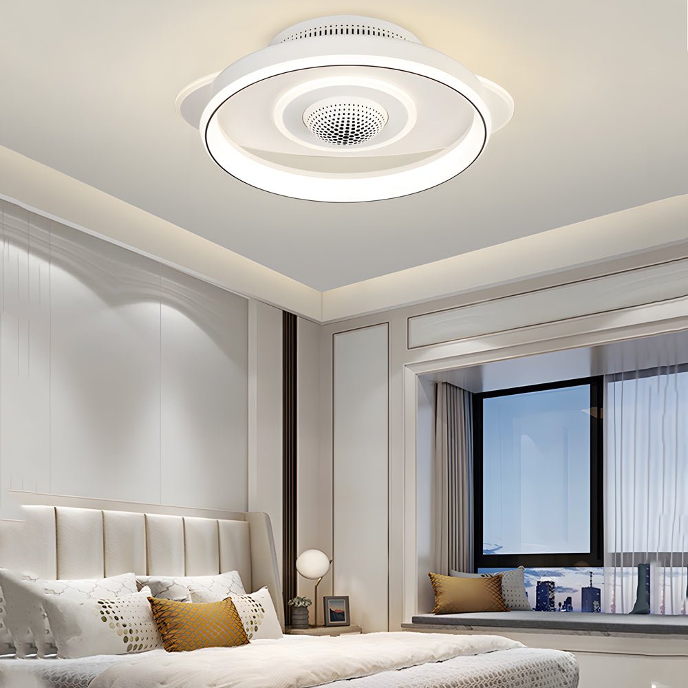 LED Smart Bladeless Ceiling Fan Round White Ceiling Fans with Dimmable ...