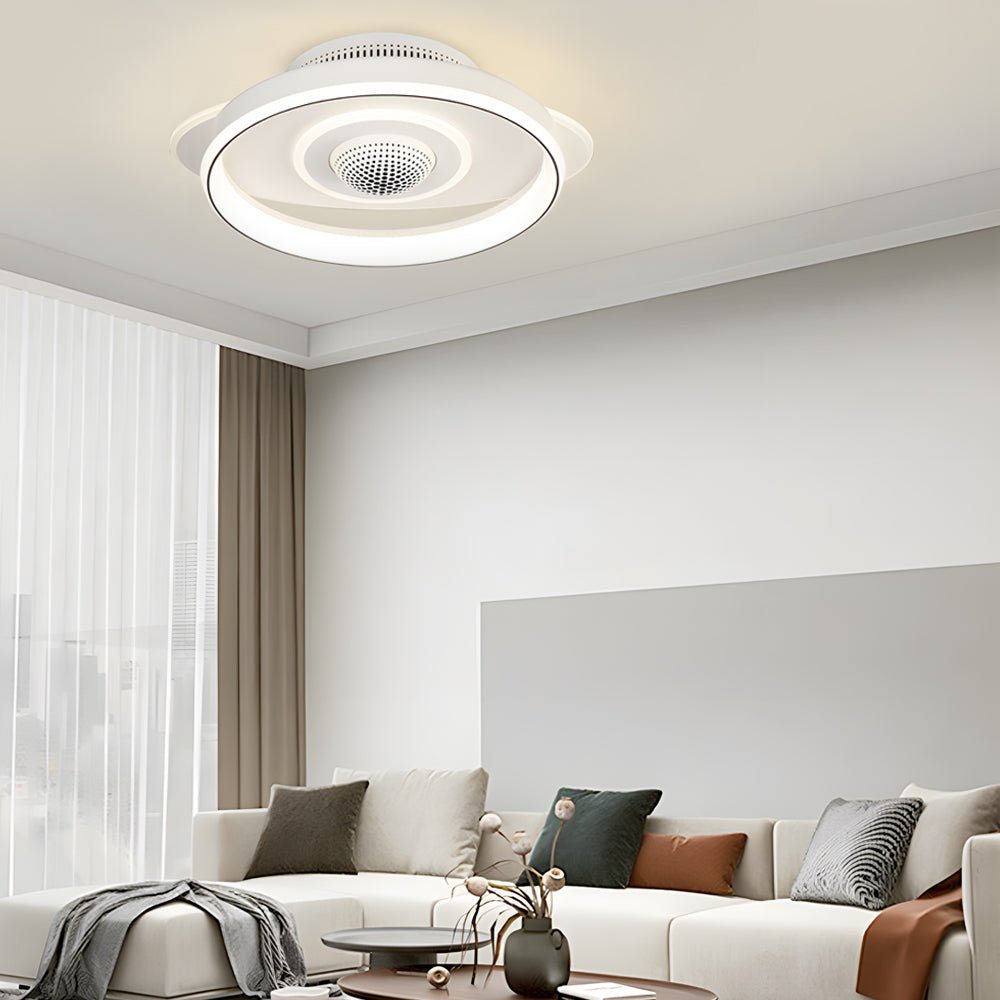 LED Smart Bladeless Ceiling Fan Round White Ceiling Fans with Dimmable ...