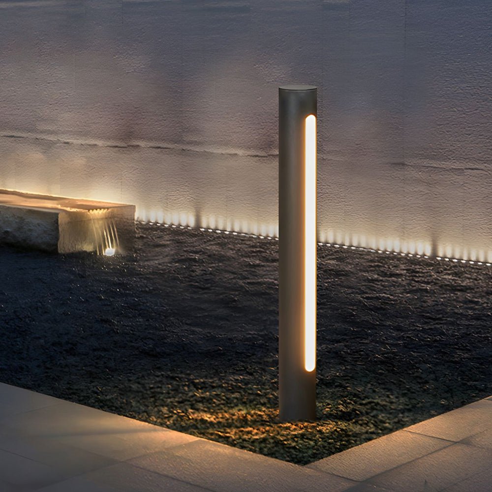 Matte Black Cylinder Outdoor Pathway Light with Strip LED Lighting - 15 ...