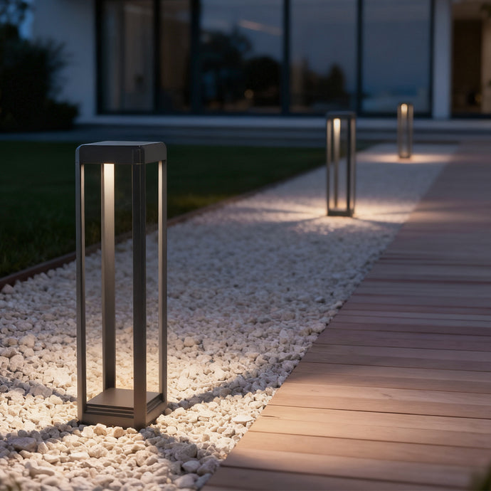 Metal Solar Pathway Lights - Modern Open Frame Bollard – Dazuma