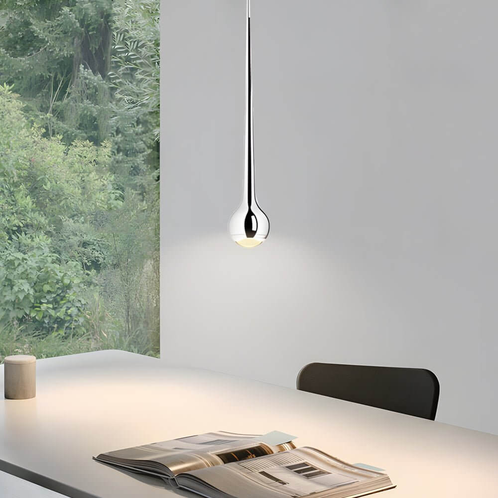 Modern Chromed Metal Single Water Drop LED Pendant Light - Dazuma