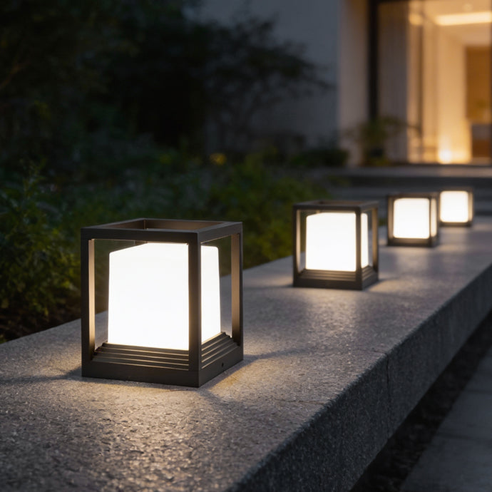 Garden Pedestal Lights Modern Square Black LED Fixture – Dazuma