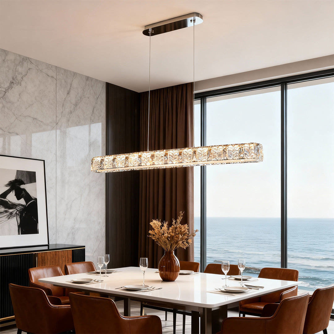 Modern Gold Pendant Light - Linear Crystal Fixture – Dazuma