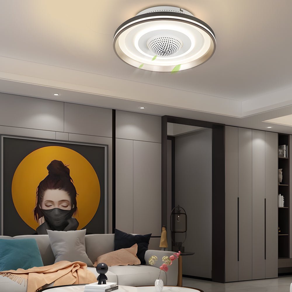 Nordic Round Circles LED Invisible Flush Mount Ceiling Fan Light - Dazuma