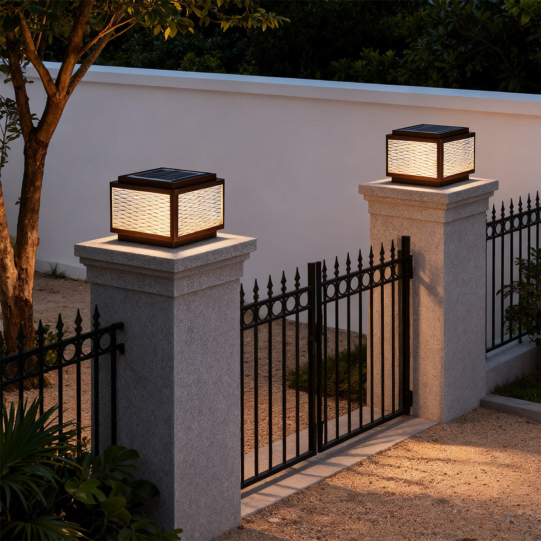 Outdoor Pillar Top Lights - Solar Powered Textured Glass – Dazuma