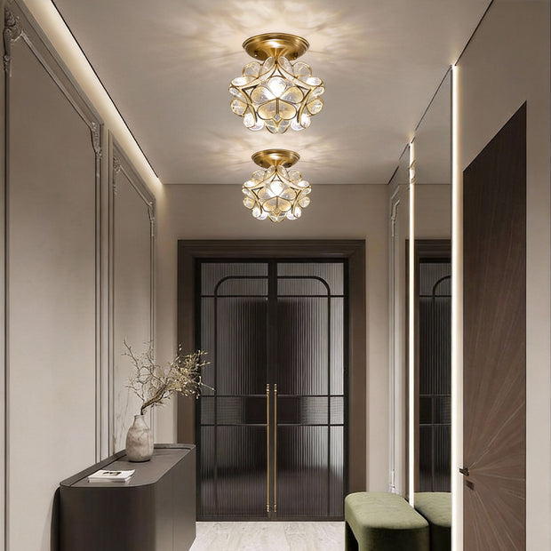 Petal Shaped Ceiling Lights-Gold Crystal Flower Flush Mount – Dazuma