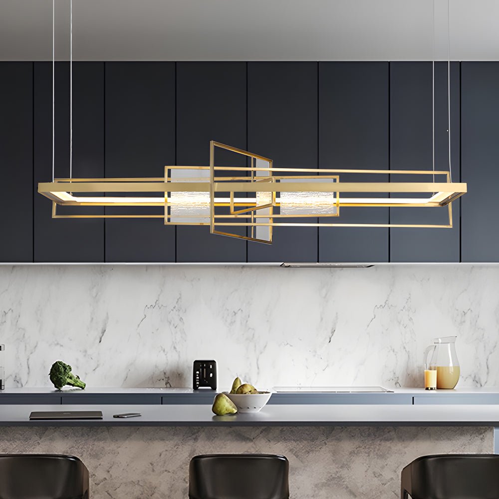 Rectangular Iron Frame Glass Decor LED Chandeliers Hanging Lights - Dazuma